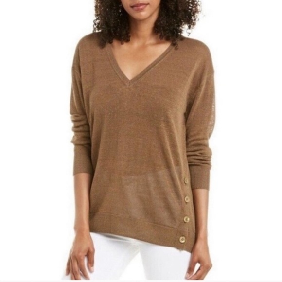 J. Crew | Sweaters | J Crew Vneck Sweater With Side Buttons In Linen ...